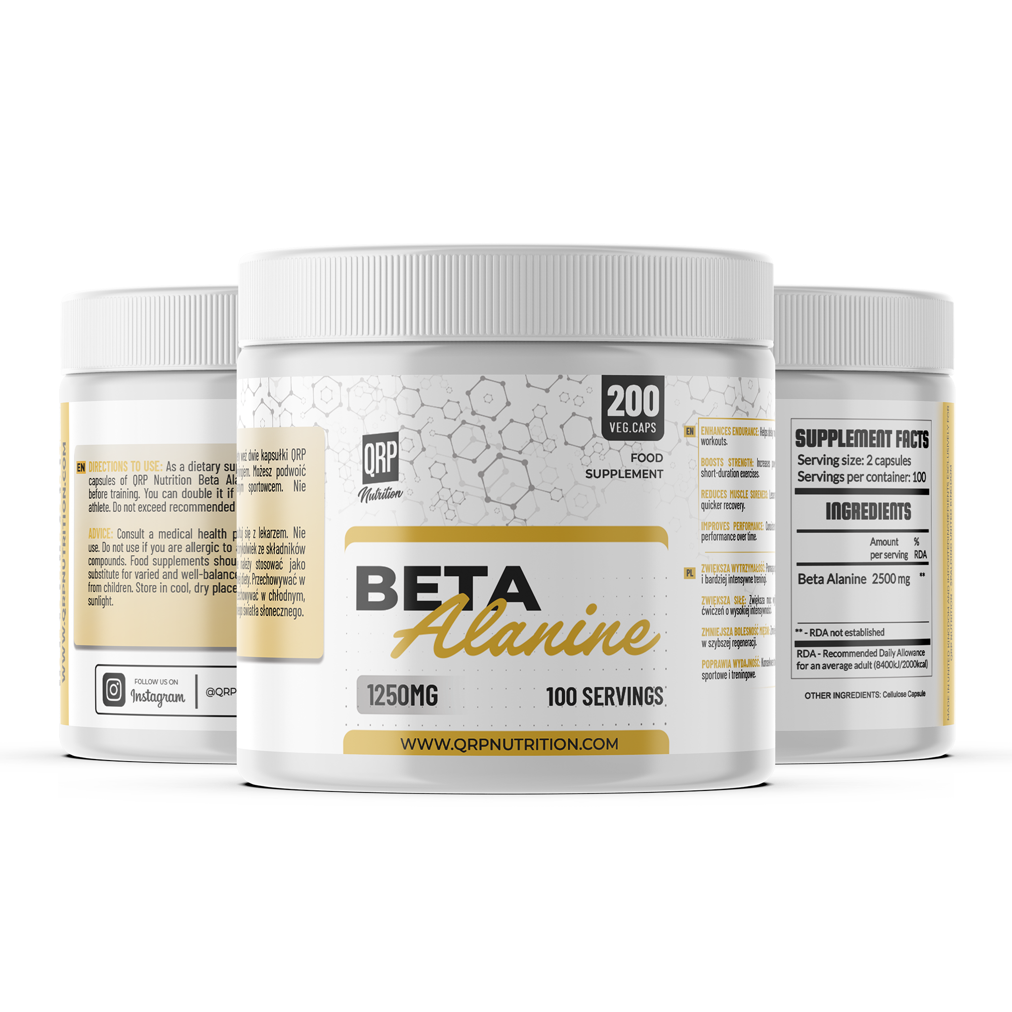 Beta-Alanine 1250mg | 200 Capsules | QRP Nutrition